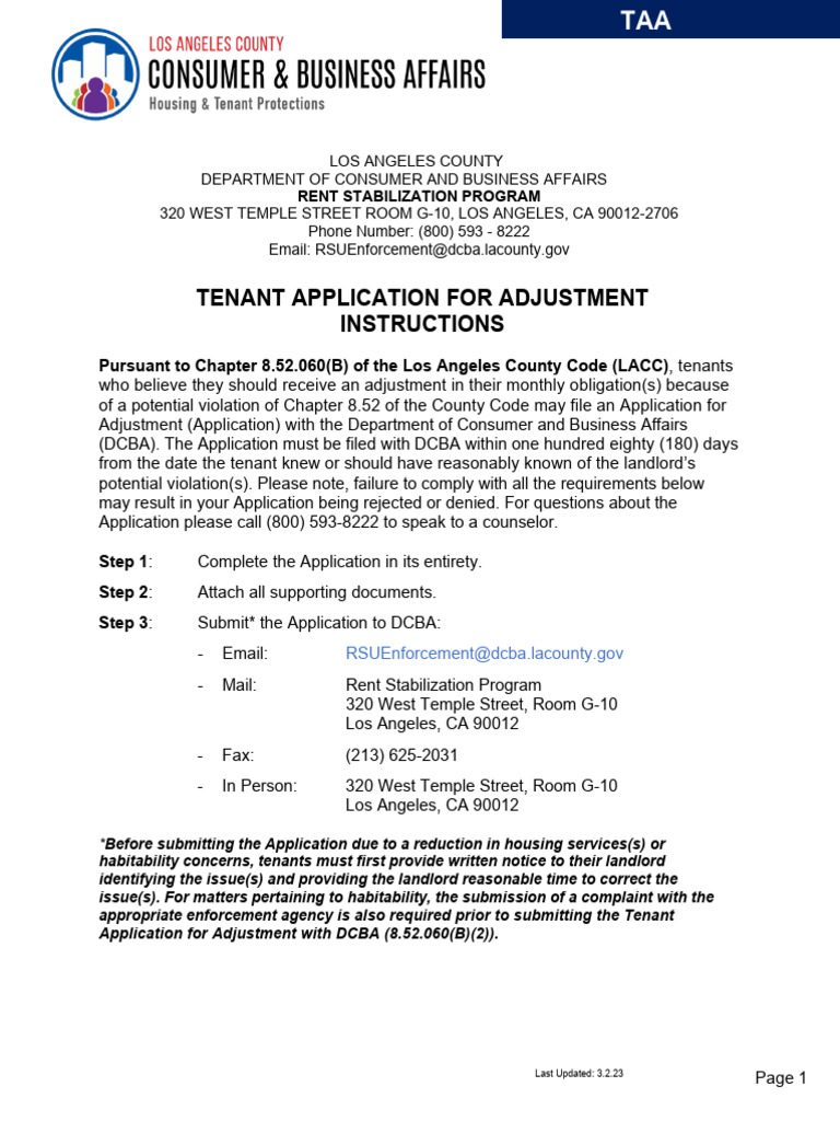 Tenant Application for Adjustment Guide | PDF | Landlord | Leasehold Estate