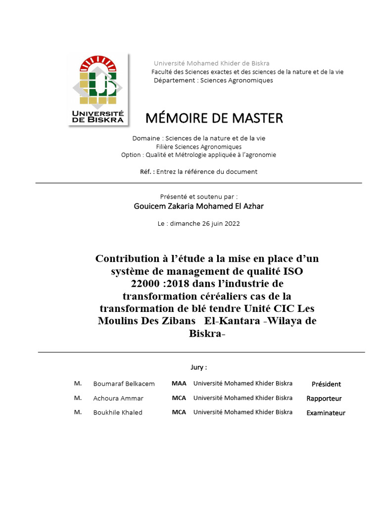 Mémoire de Master: Université Mohamed Khider de Biskra | PDF | Analyse ...
