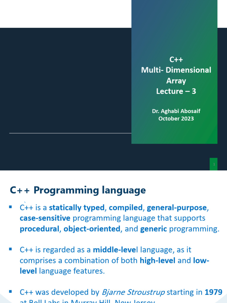 C++Lec3 - Multi - DimensionalArray | PDF | C++ | Variable (Computer Science)