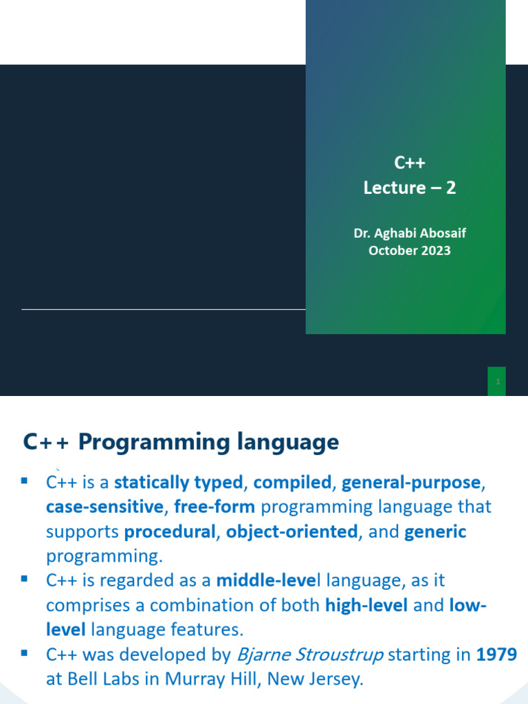 C++Lec2-Intro c++ | PDF | C++ | Variable (Computer Science)