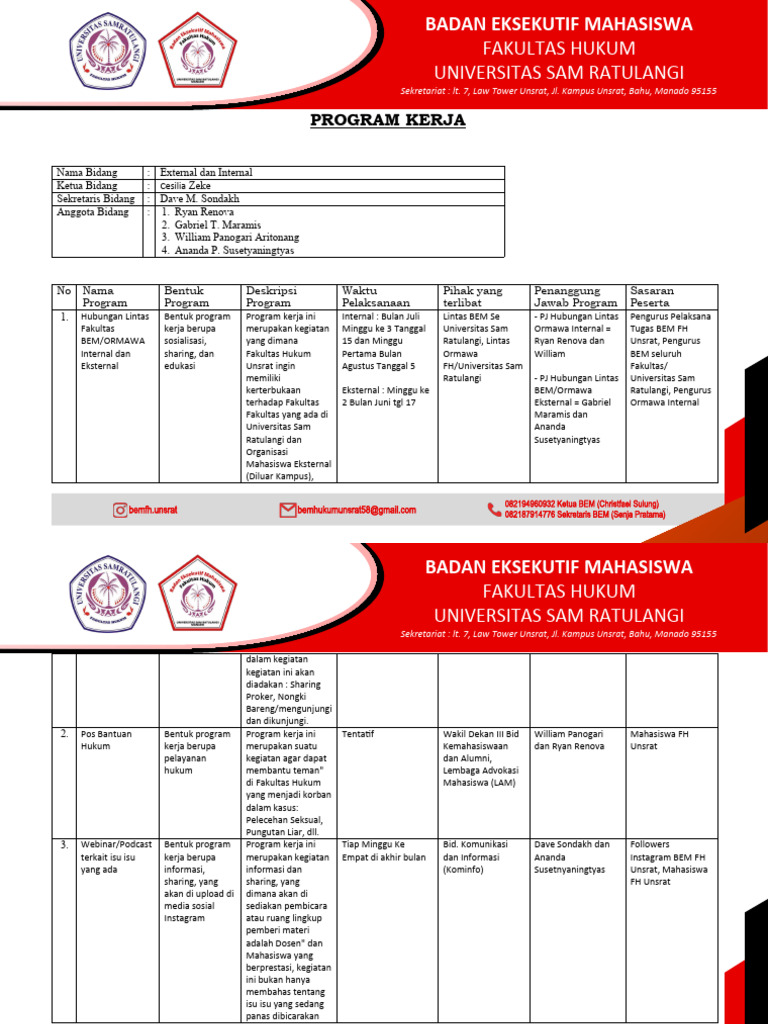 Program Kerja Bidang Eks & Int | PDF