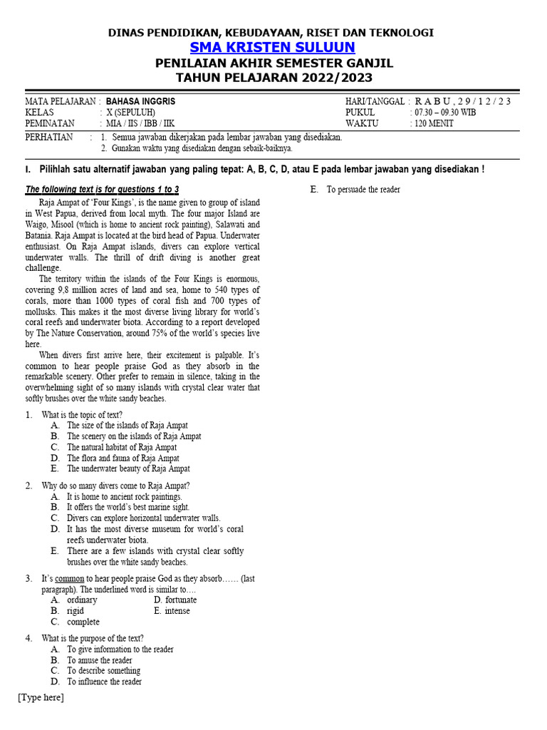 SOAL PAS B.INGGRIS KELAS X | PDF