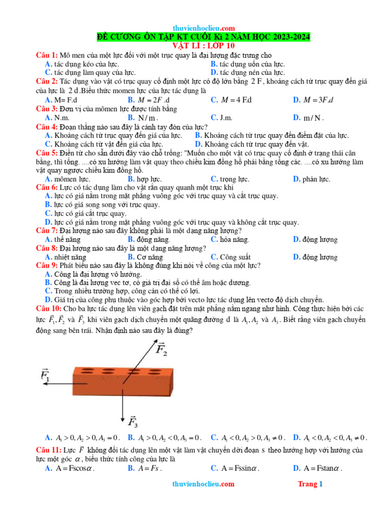 De Cuong On Tap HK2 Ly 10 KNTT Nam 23 24 | PDF