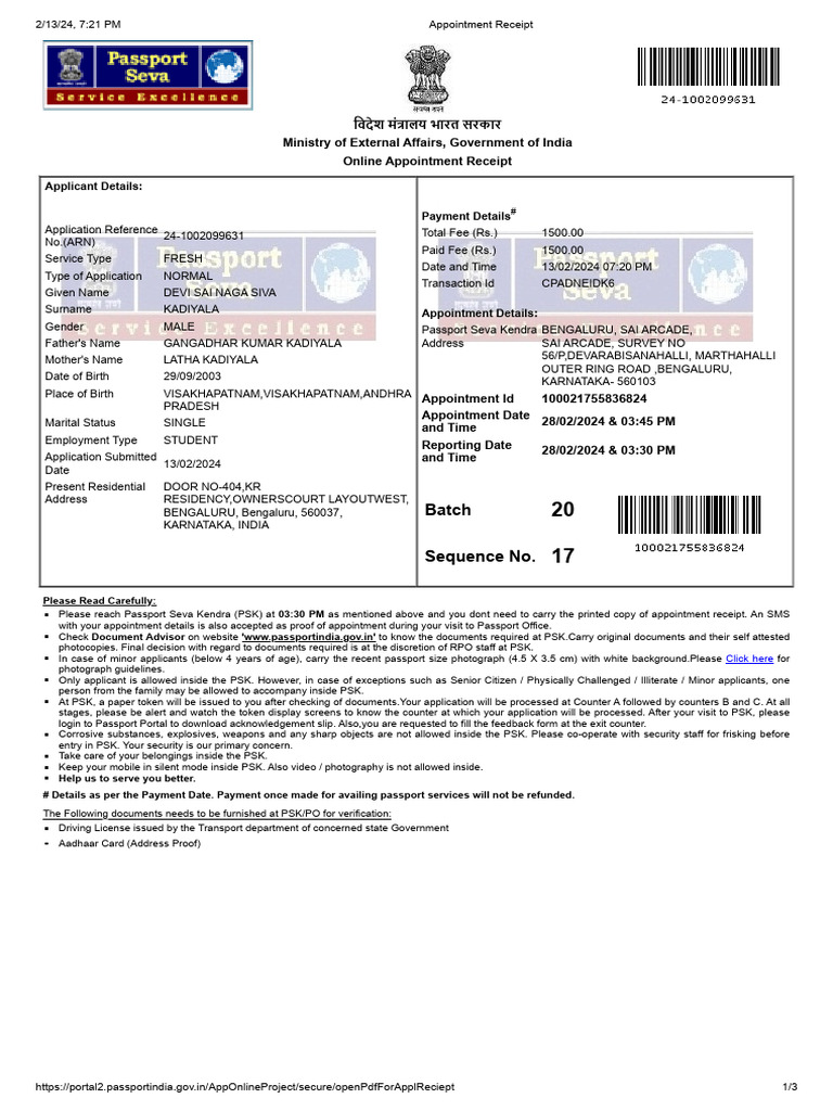 Appointment Receipt | PDF | Identity Document | Birth Certificate