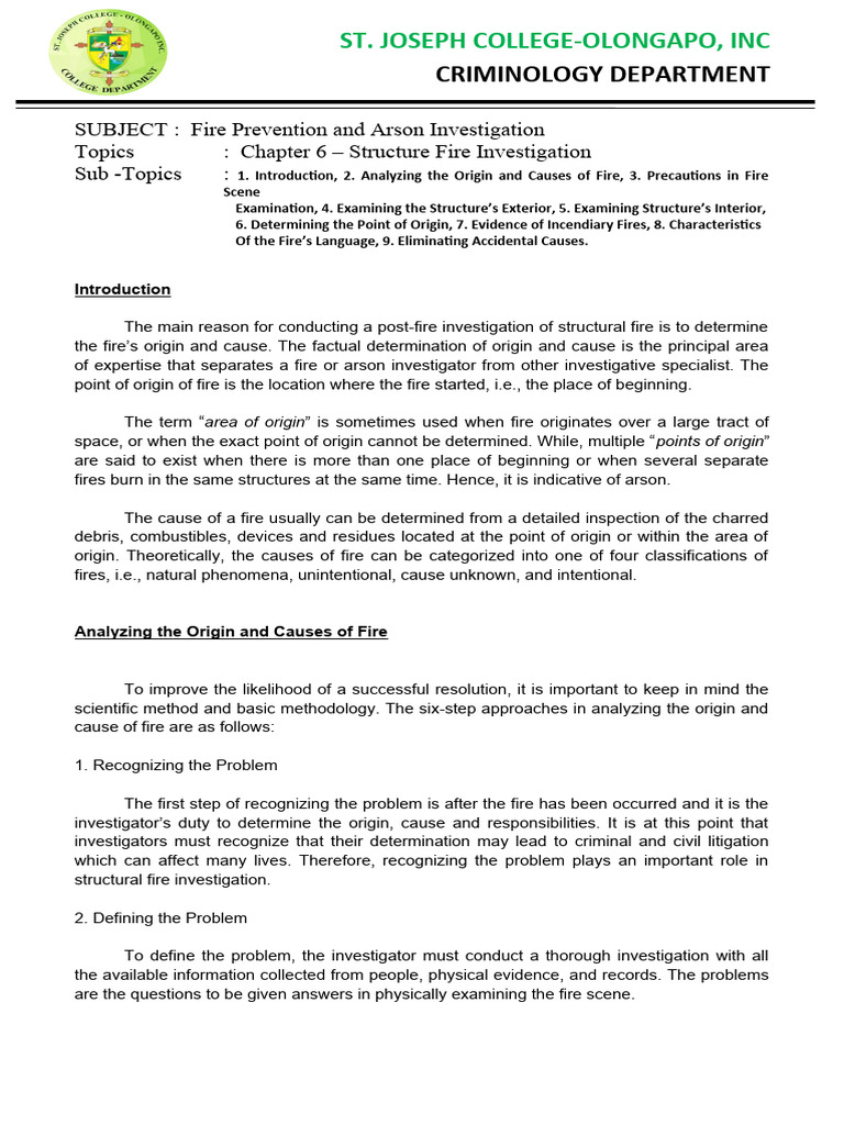 MODULE 6 Fire Prevention and Arson Investigation 2nd Sem. 1 2 | PDF ...