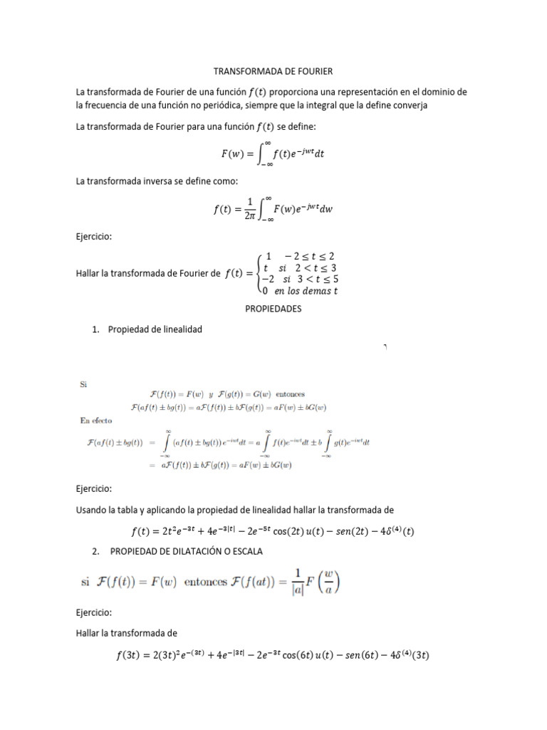 Taller Fourier | PDF | Integral | Transformada de Fourier