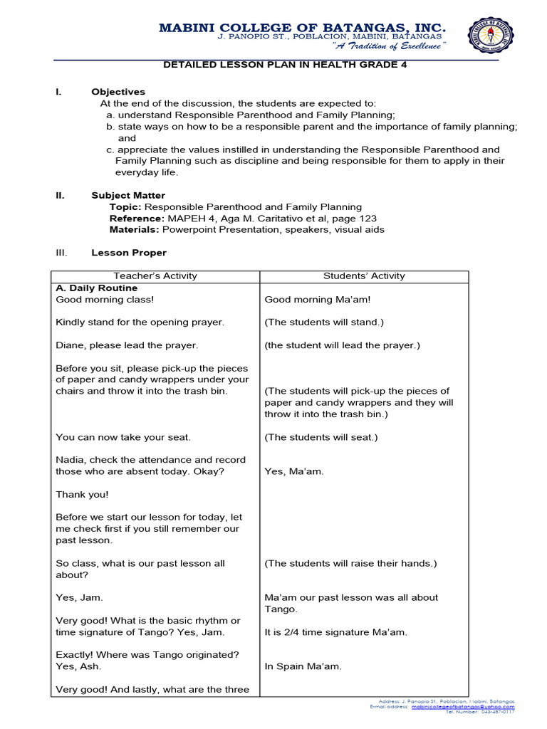 Detailed Lesson Plan in Health Grade 4 | Download Free PDF | Parenting