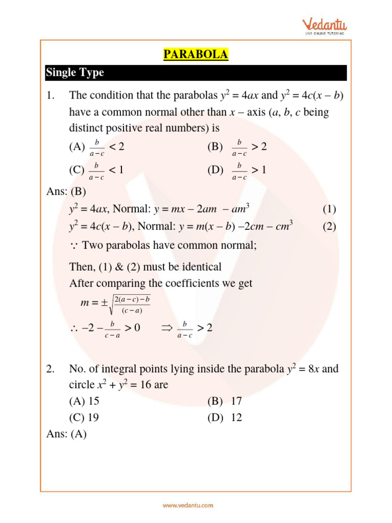 Key Parabola Questions for JEE | PDF | Manifold | Elementary Geometry