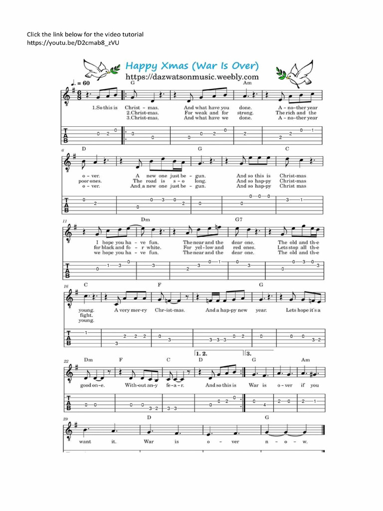John Lennon Merry Xmas War Is Over Easy Guitar Tab | PDF