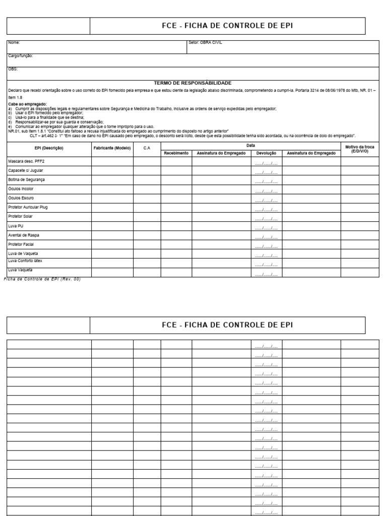 Ficha de Controle de EPI | PDF