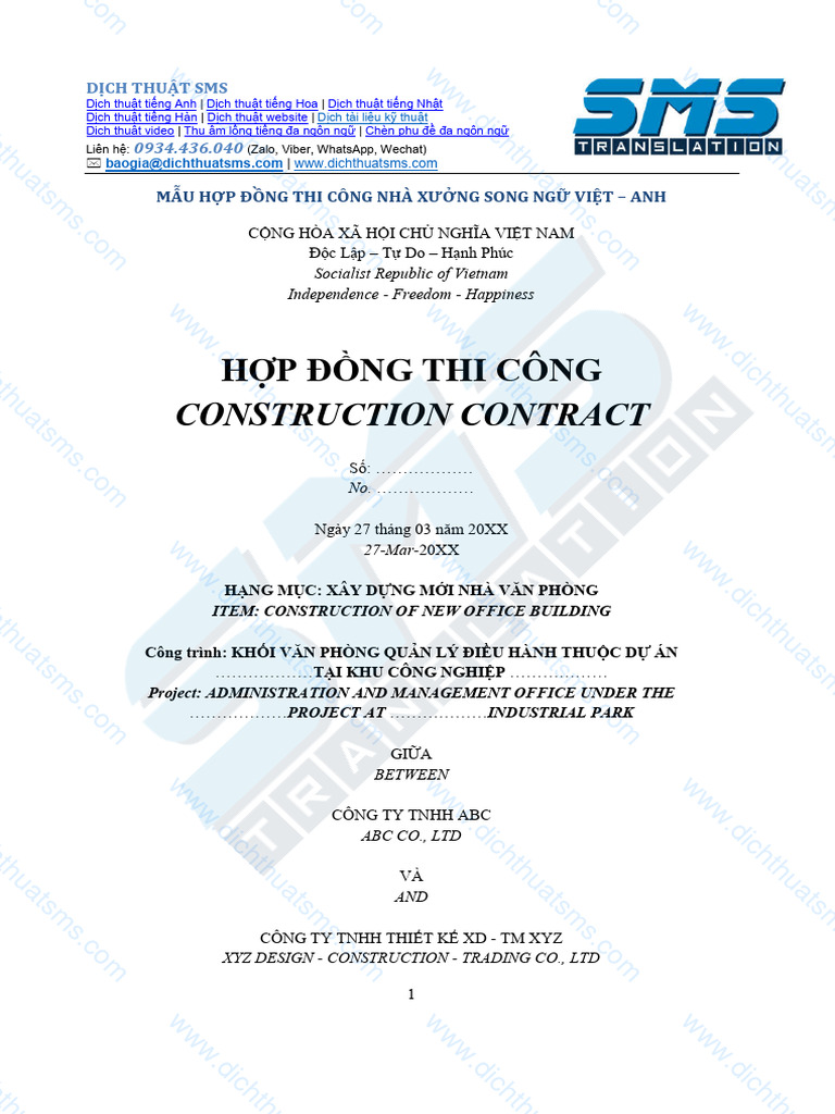 H P Đ NG Thi Công: Construction Contract | PDF