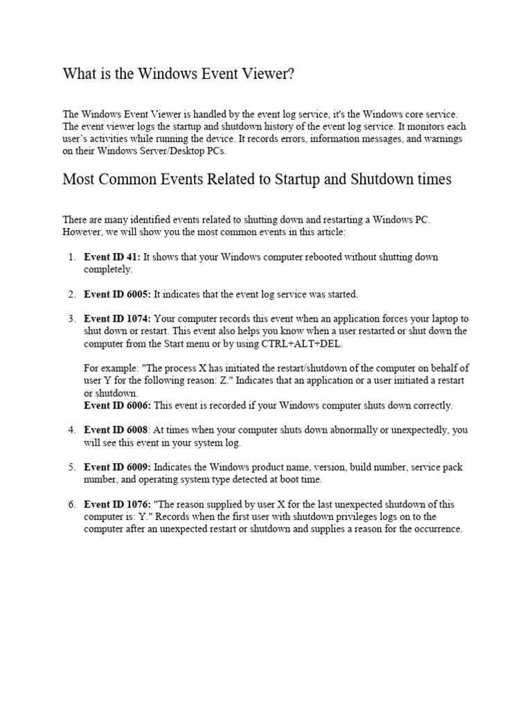 How To Check Shutdown and Reboot Logs in Windows Servers | PDF | Microsoft Windows | Computer ...