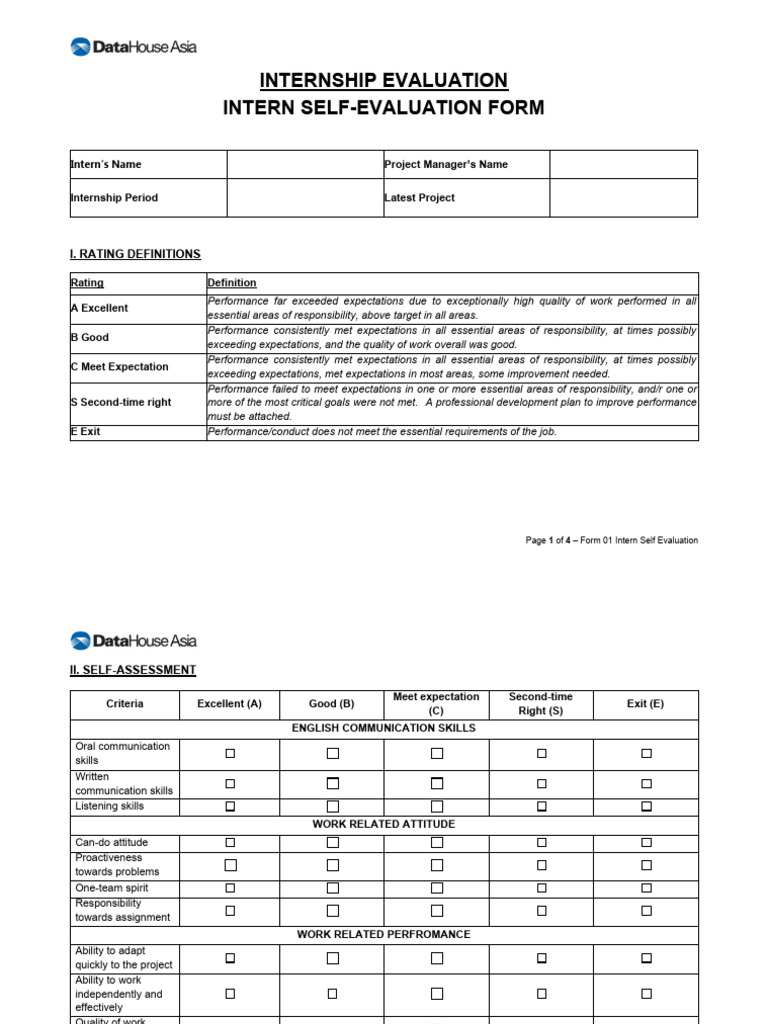 Form 01 - Intern Self Evaluation Form | PDF | Internship | Job Hunting