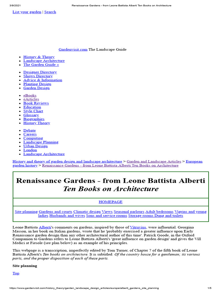Renaissance Gardens - From Leone Battista Alberti Ten Books On ...