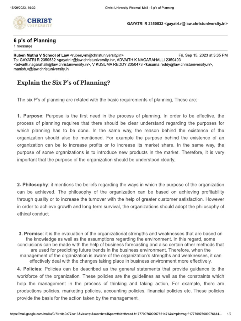 6 P of Planning | PDF