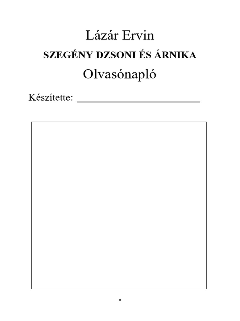 Szegény Dzsoni És Árnika - Olvasónapló | PDF