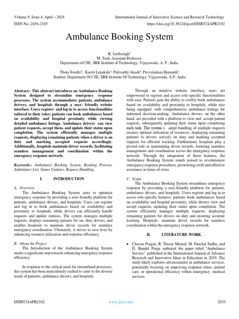 Ambulance Booking System | PDF | Ambulance | Emergency Medical Technician