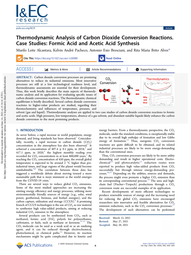 CO2 Conversion: Thermodynamic Analysis | PDF | Gibbs Free Energy ...