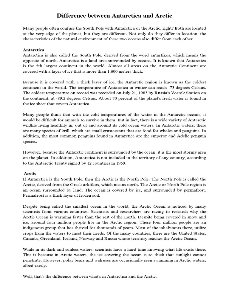 Arctic vs. Antarctic: Key Differences | PDF | Antarctica | Arctic