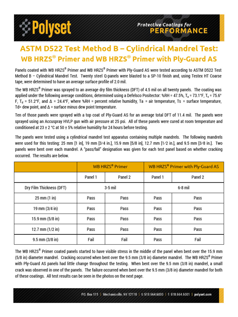 ASTM D522 Mandrel Bend Test WB HRZS Primer and Ply Guard AS With WB ...