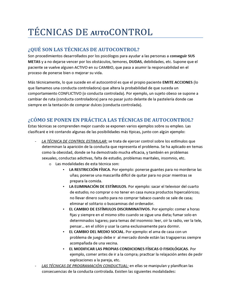 TÉCNICAS DE AUTOCONTROL | PDF | Comportamiento | Robot