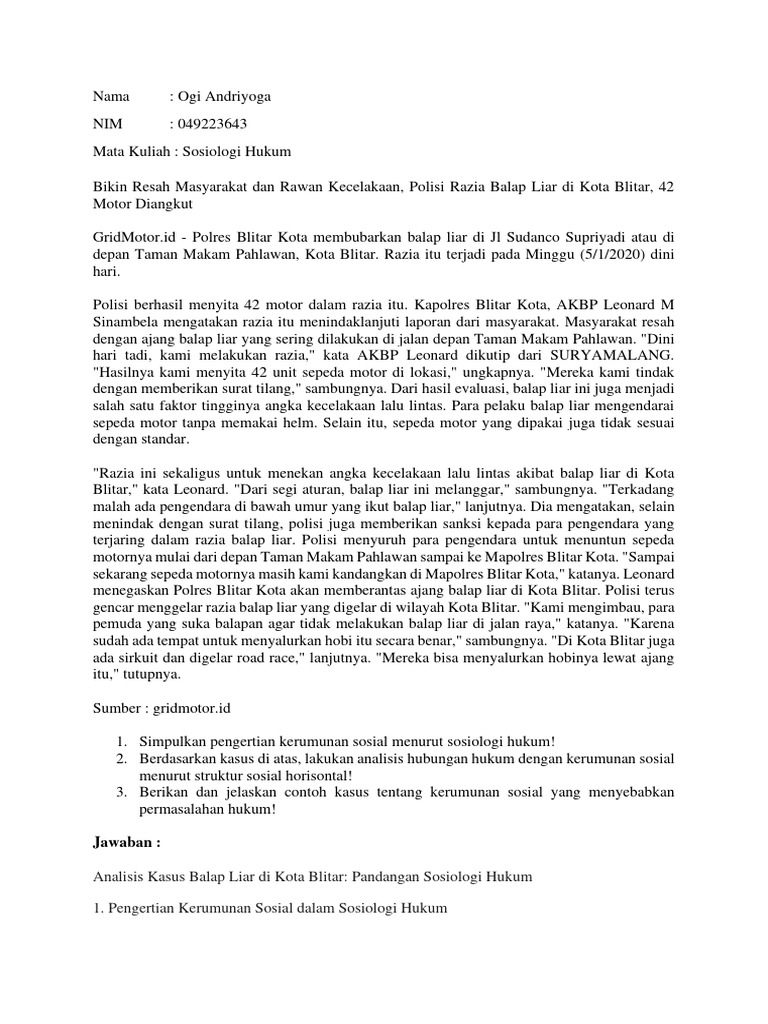 Tugas 2 Ogi Andriyoga Sosiologi Hukum | PDF