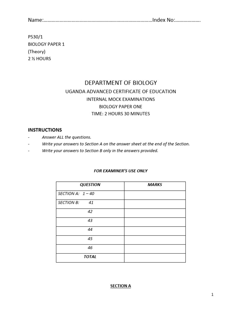 s6 Biology Paper 1 Mock | PDF | Biology | Cell Biology