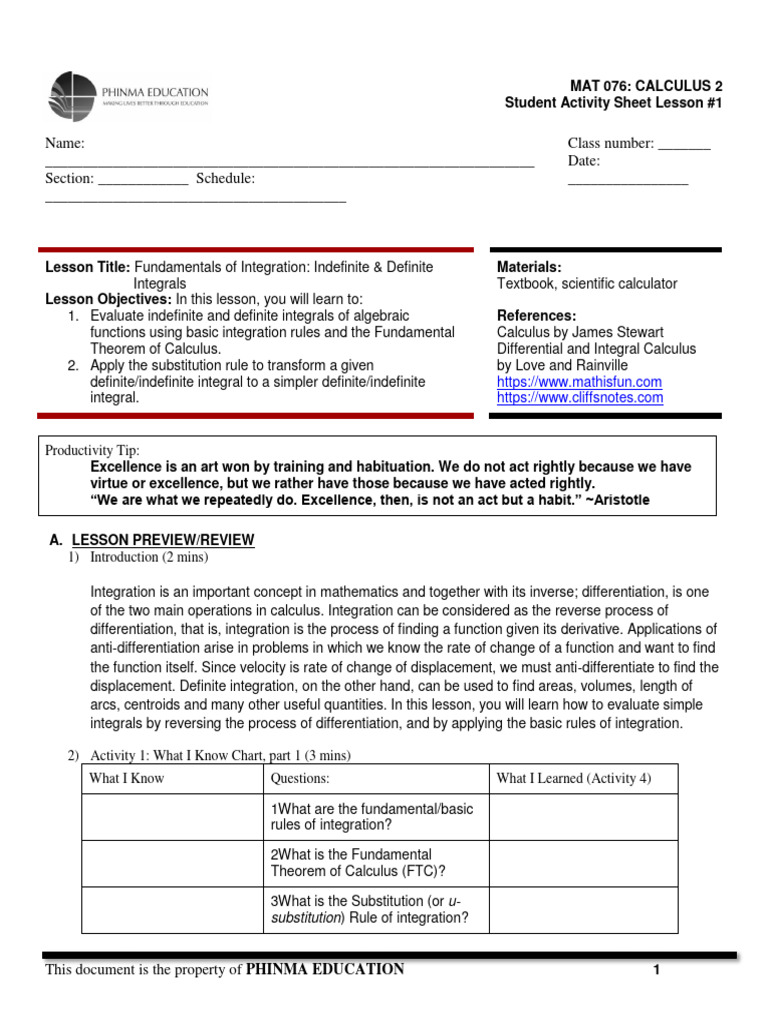 MAT 076 - Integral Calculus | PDF | Integral | Function (Mathematics)