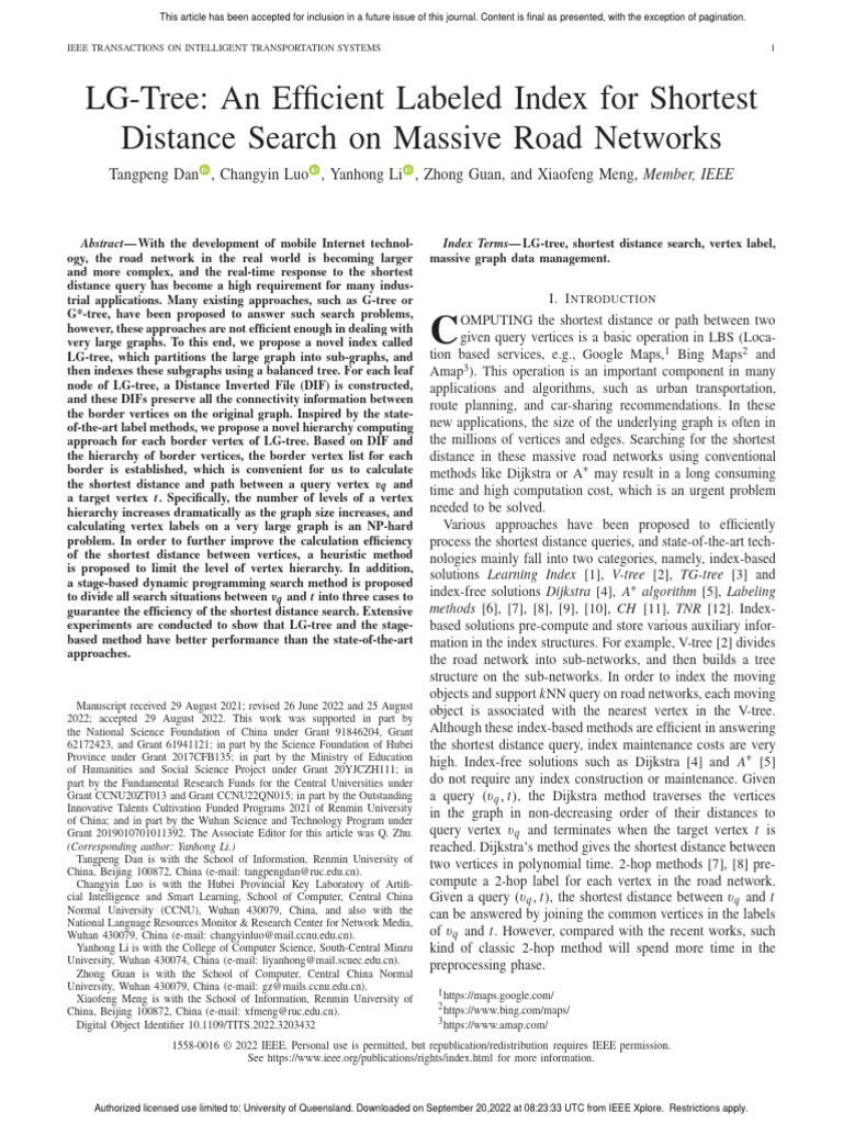 Lg Tree An Efficient Labeled Index For Shortest Distance Search On Massive Road Networks Pdf