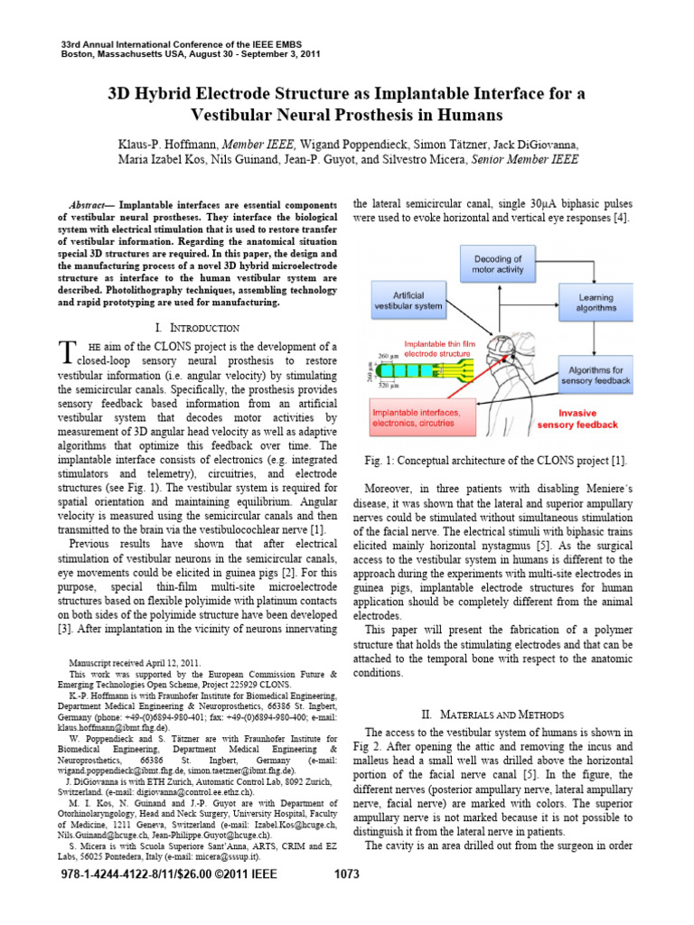 3D Hybrid Electrode Structure As Implantable Interface For A Vestibular Neural Prosthesis in ...