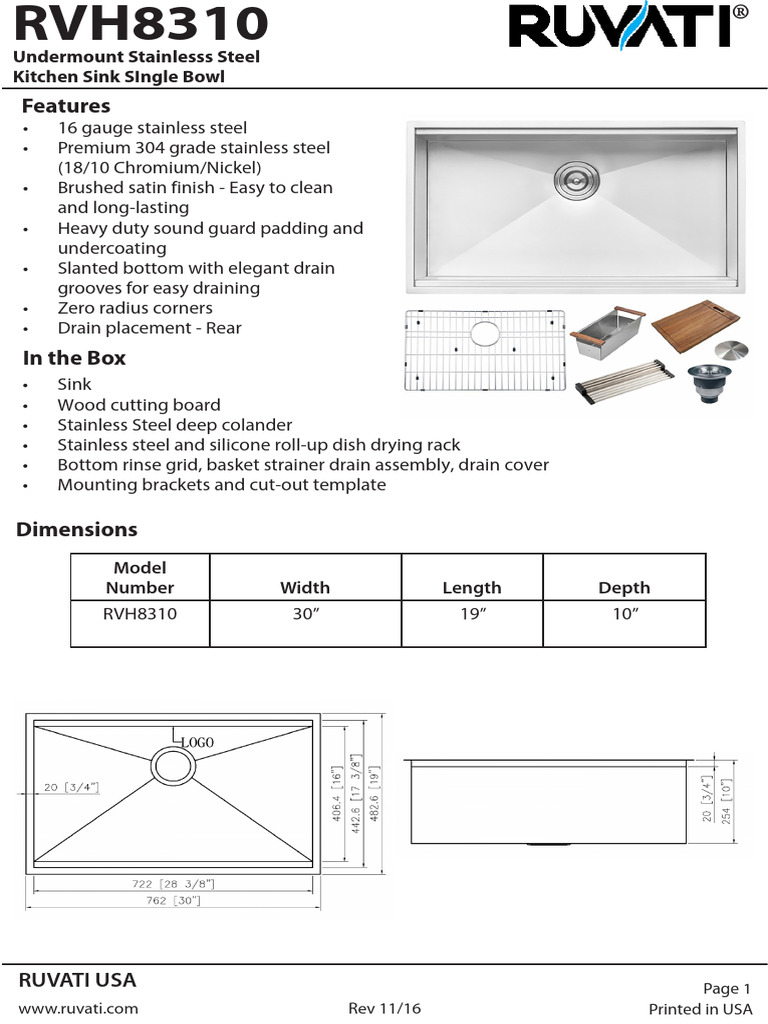 Ruvati Sink Installation RVH8310 | PDF | Sink | Countertop
