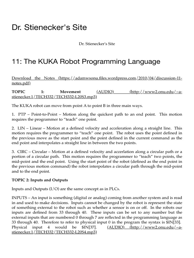 KUKA Robot Programming Language - Dr. Stienecker's Site | PDF ...