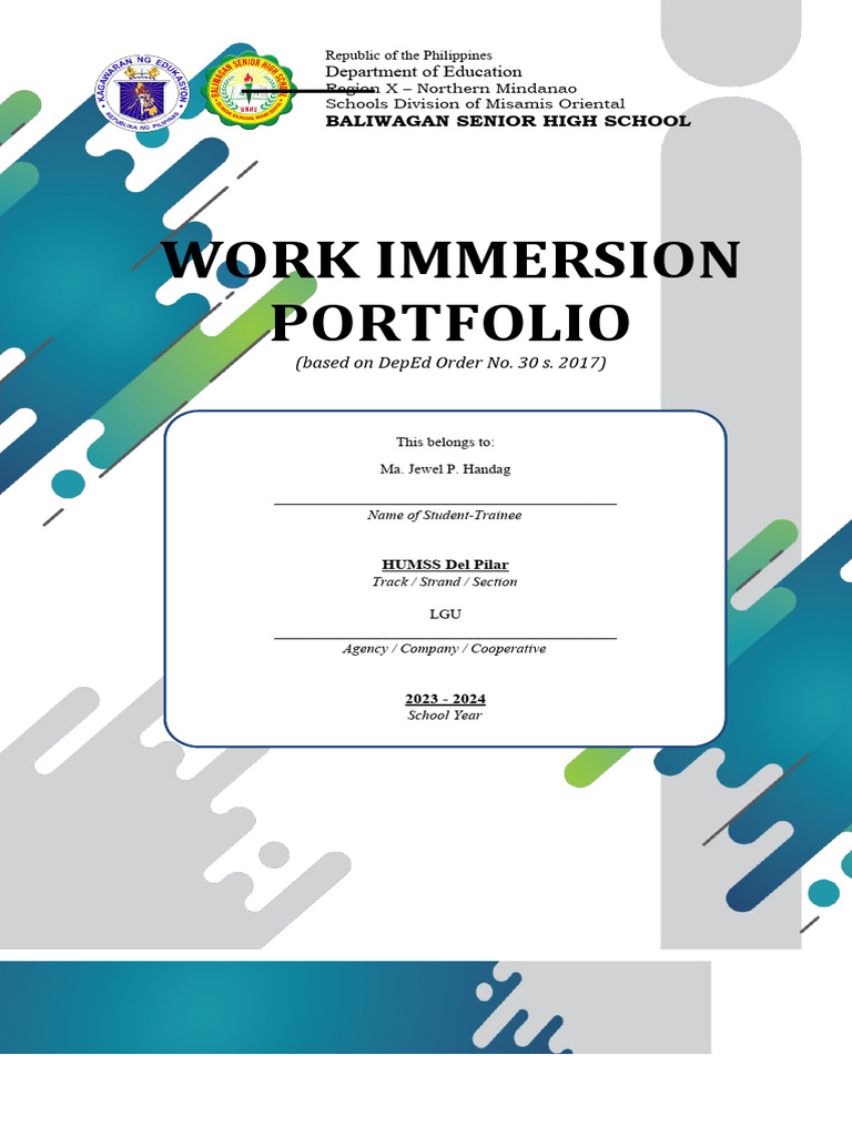 SHS Work Immersion Portfolio Blank | PDF | Job Interview | Leadership