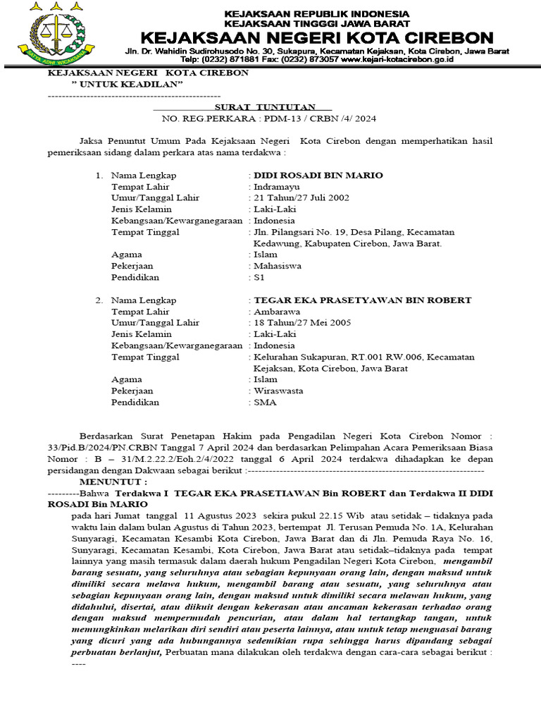 Surat Tuntutan Jpu | PDF