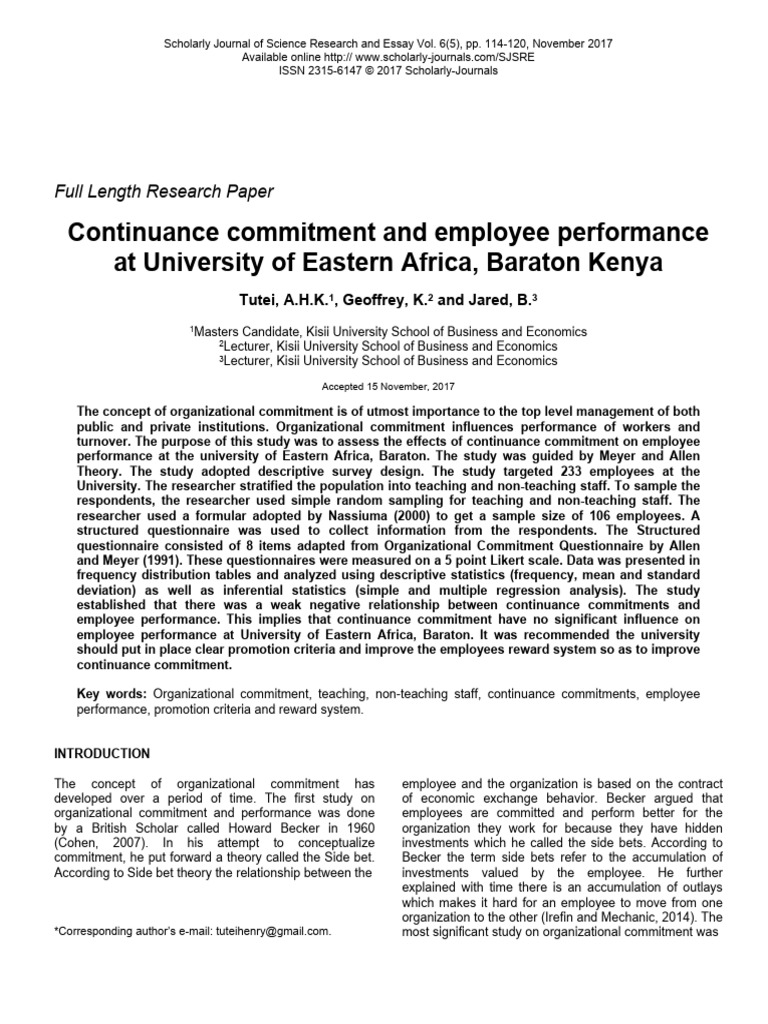 Continuance Commitment and Employee Performance | PDF | Business