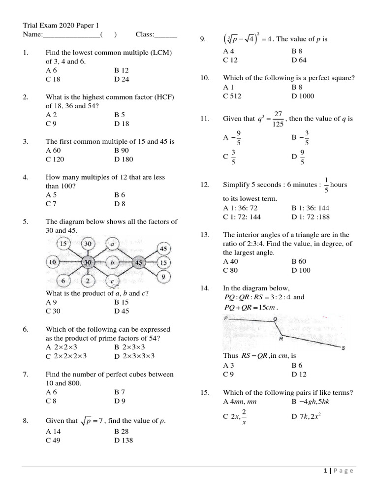 Math Revision Paper 2020 | PDF | Triangle | Elementary Mathematics