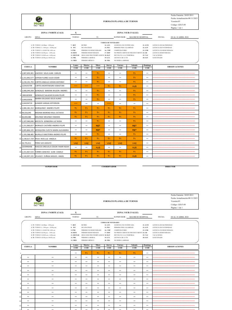 Planillas SENA Del 08 Al 14 ABRIL 2024 | PDF