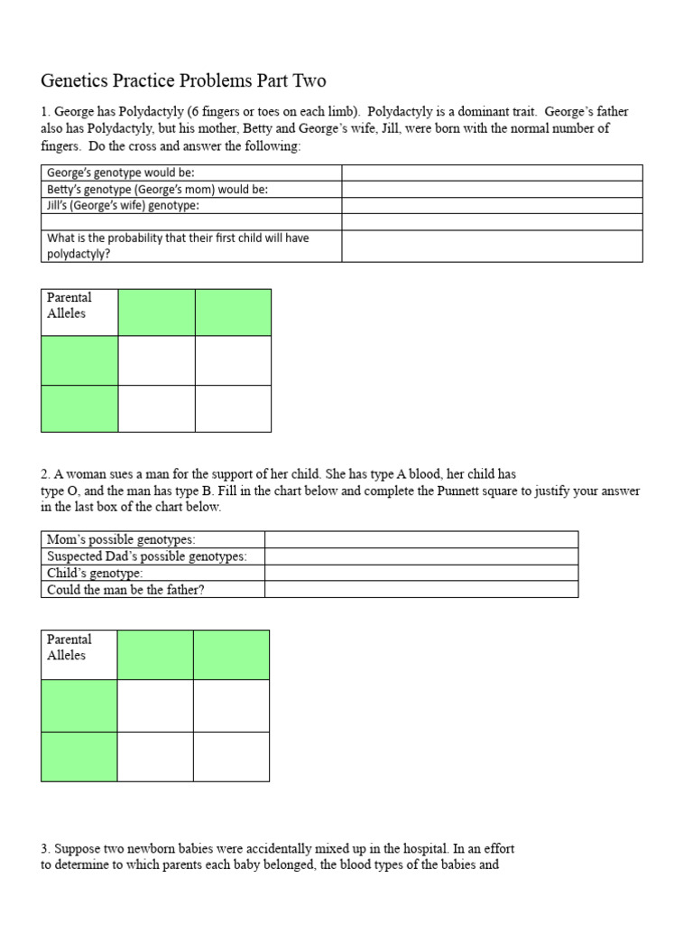 Genetics Practice Problems Part Two Pdf Genotype Allele