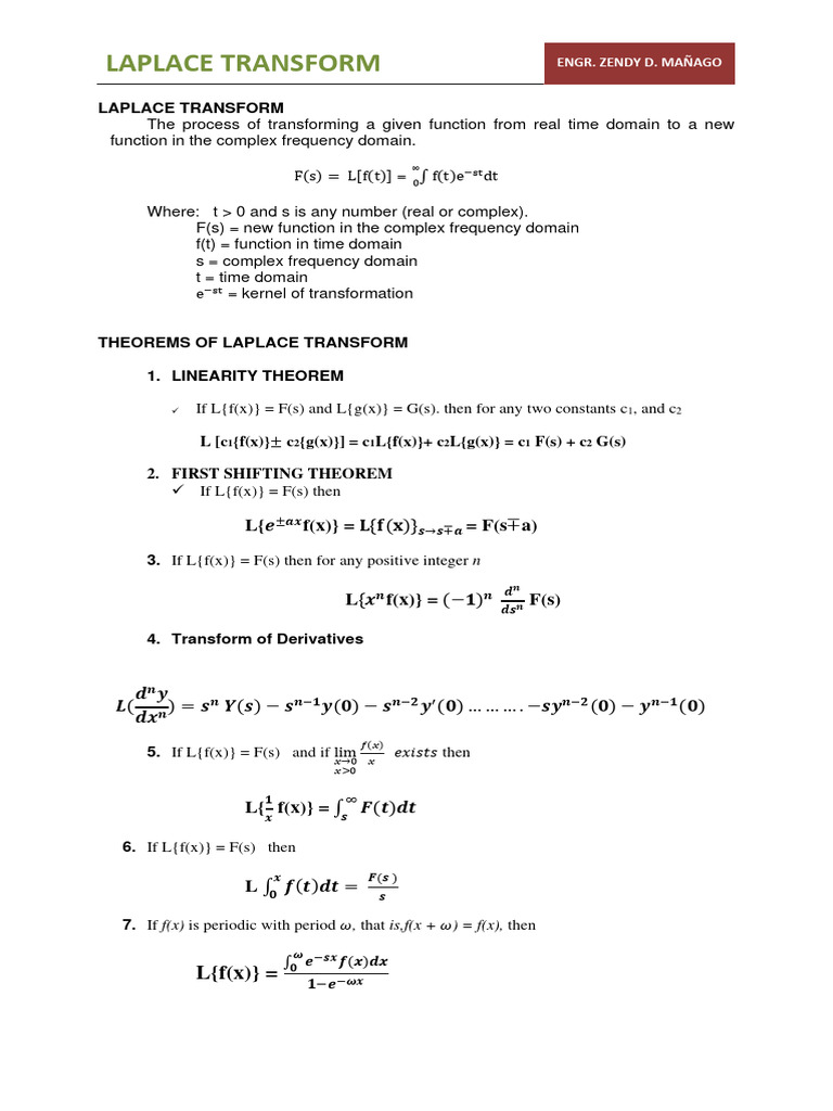 LAPLACE TRANSFORM | PDF | Laplace Transform | Mathematical Physics