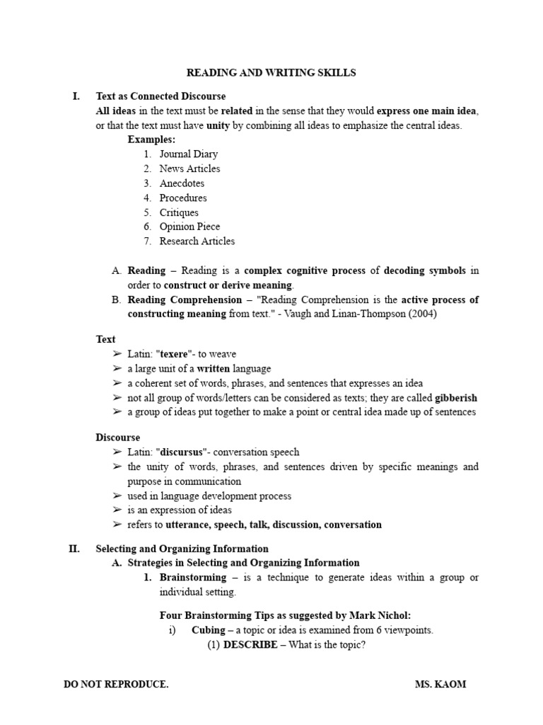 Reading and Writing Skills Handouts | PDF | Argument | Evidence