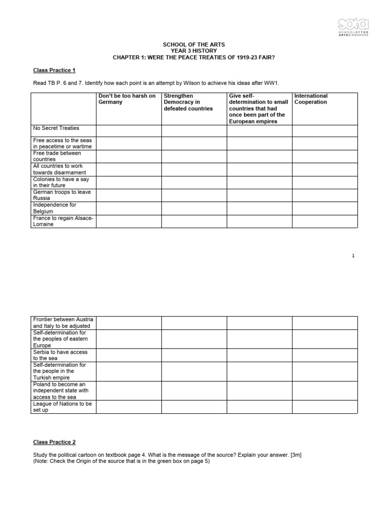 Peace Treaties - Notes and Practices - Student Copy Jan2022 | PDF ...