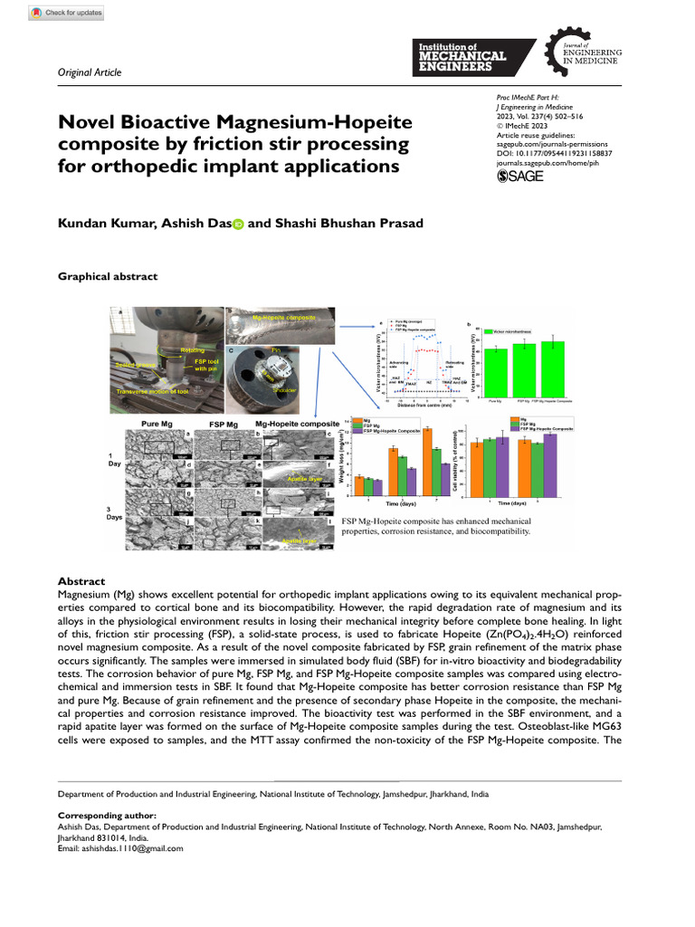 Novel Bioactive Magnesium-Hopeite Composite by Friction Stir Processing For Orthopedic Implant ...