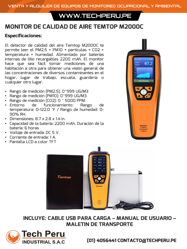 Datasheet Monitor de Calidad de Aire Temtop m2000c | PDF | Tecnología