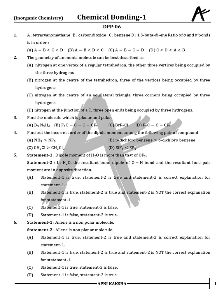 DPP - 06 - Chemical Bonding-1 | PDF | Chemical Substances | Condensed Matter Physics