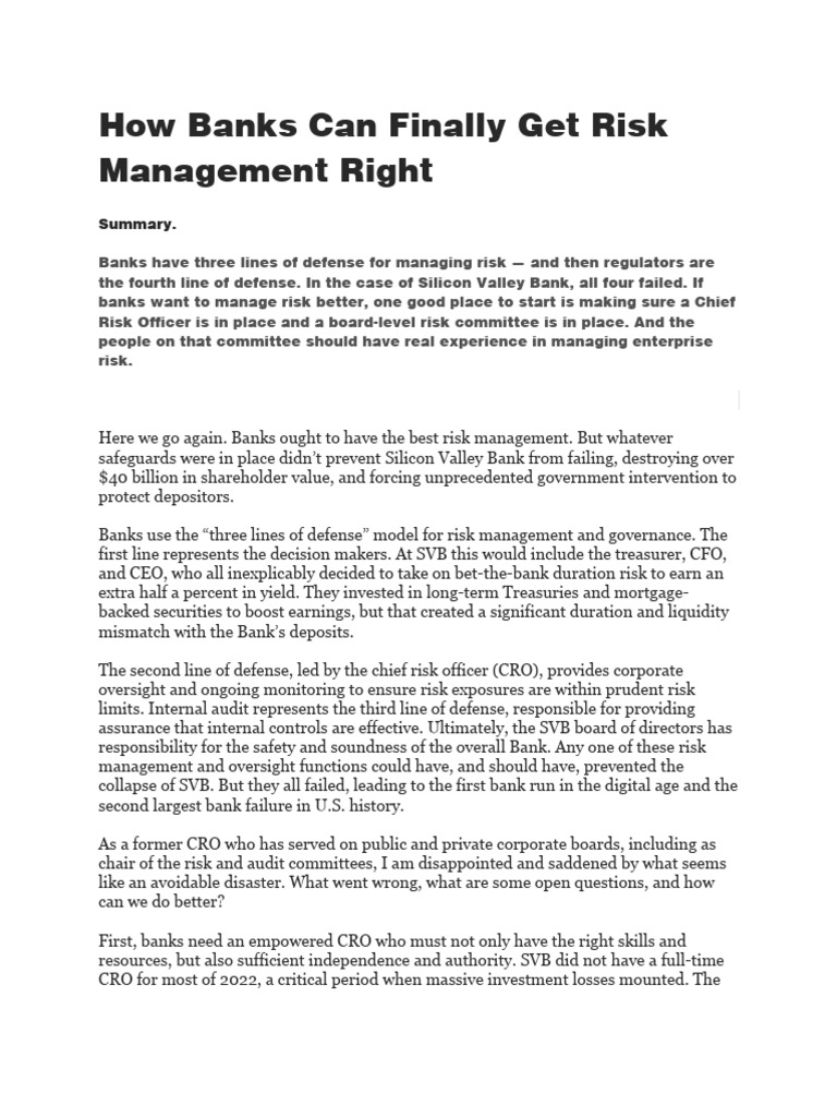 How Banks Can Finally Get Risk Management Right | PDF | Banks | Risk