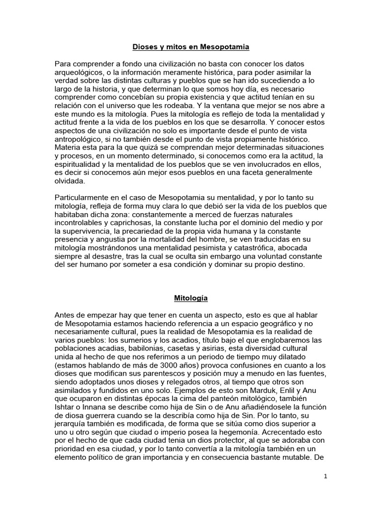 Dioses y mitos en Mesopotamia | PDF | Mitología mesopotámica | Creencia religiosa y doctrina