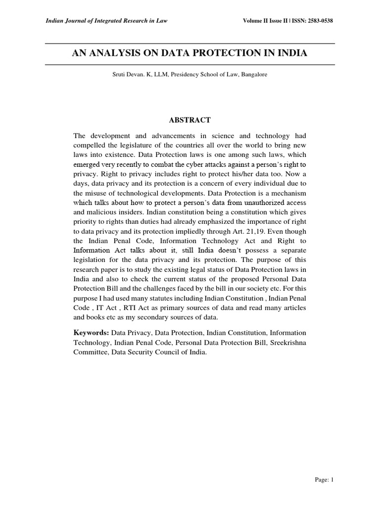 AN-ANALYSIS-ON-DATA-PROTECTION-IN-INDIA | PDF | Privacy | Social Media