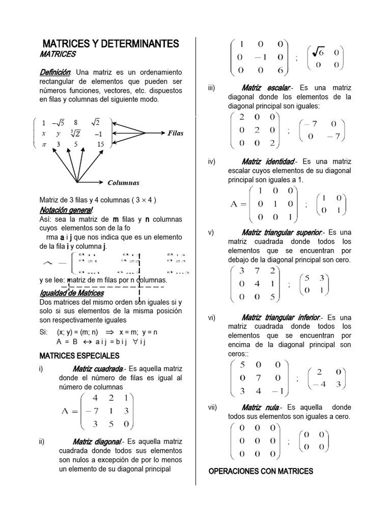Matrices y Determinantes: Conceptos Clave | PDF | Matriz (Matemáticas ...