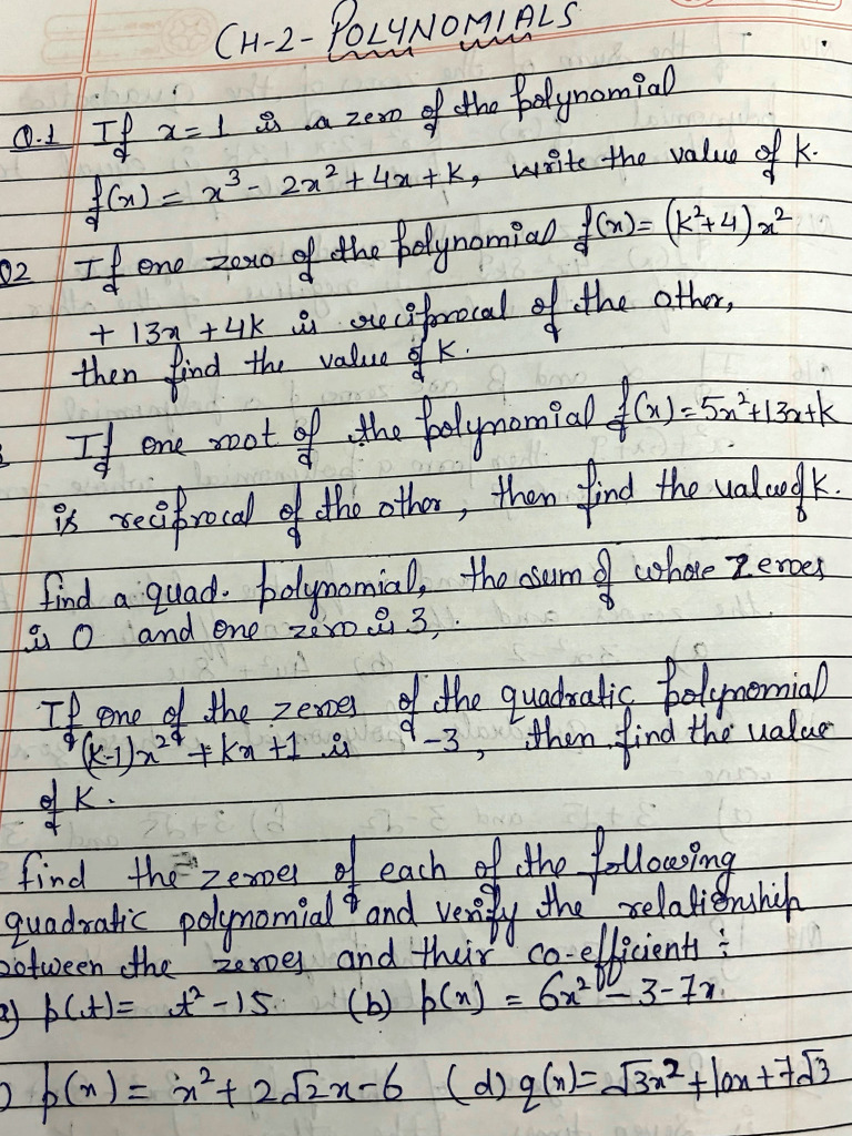 Polynomial Important Questions | PDF