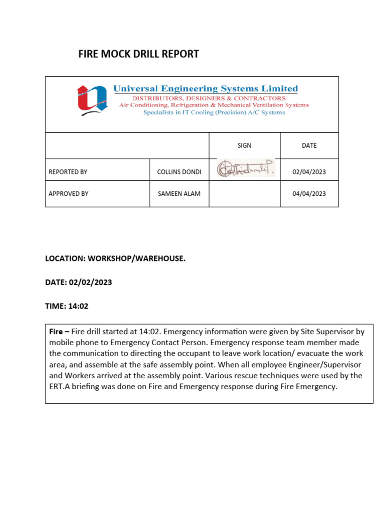 FIRE MOCK DRILL REPORT | PDF | Emergency | Firefighting